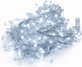 Eco Fix LED světelný řetěz, venkovní s krystalky, ledově bílá s FLASH, 8 m, 80 diod, čirý kabel, IP44, 24V
