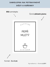 Samolepka na kořenky PEPŘ MLETÝ bílá 3 × 4 cm základní písmo