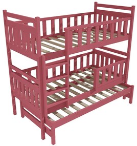 Vomaks Patrová postel s výsuvnou přistýlkou PPV 008 se zábranou Rozměr: 90 x 180 cm, Barva: barva růžová, Prostor mezi lůžky: 80 cm