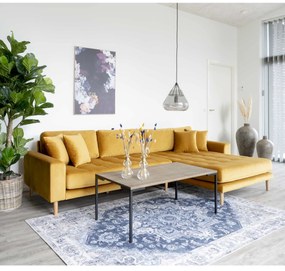 House Nordic Hořčičná rohová pohovka LIDO s lenoškou vpravo