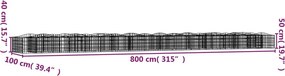 Klenutý gabion vyvýšený záhon 800x100x50 cm pozinkované železo 153553