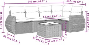 6dílná zahradní sedací souprava s poduškami černá polyratan 3253672