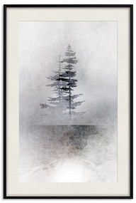Plakát Krajina - stromy v mlze na světlém šedém pozadí s jemnou fakturou