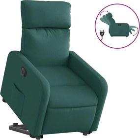 Elektrické zvedací polohovací křeslo tmavě zelené textil 3206723