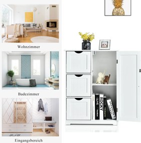 Costway Koupelnová skříňka úložná se 3 zásuvkami – 60 × 30 × 81 cm, bílý