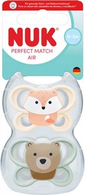 Dudlík NUK Perfect Match Air FOX/BEAR 0-2m 2ks box velikost 0-2 m