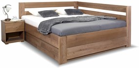 Rohová postel dvoulůžko s úložným prostorem Valentin, masiv buk, levá, 200x200