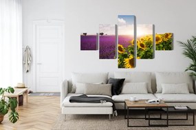 Vícedílný obraz Levandulová A Slunečnicová Pole 3D Nedostatek Nedostatek Přírodní plátno 150x90