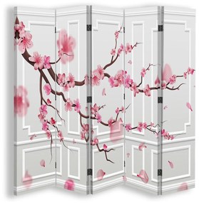 Ozdobný paraván Kvetoucí třešeň Japonsko - 180x170 cm, pětidílný, obustranný paraván 360°
