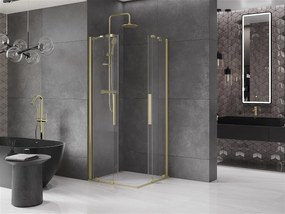 Mexen Velar Duo, sprchový kout s posuvnými dveřmi 100(dveře) x 100(dveře) cm, 8mm čiré sklo, zlatý matný profil, 871-100-100-02-55
