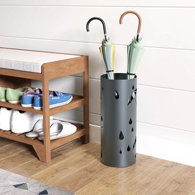 HOMCOM Stojan na deštníky, ocel, sloupovitý tvar, odnímatelná přihrádka na podstavci, Ø17 x 41V cm, šedý