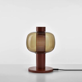 Difuzní lampa v japonském stylu Bonbori Dekor: Měděná metalická noha / Hnědé kouřové sklo, Rozměr: ø 280 x 417 mm