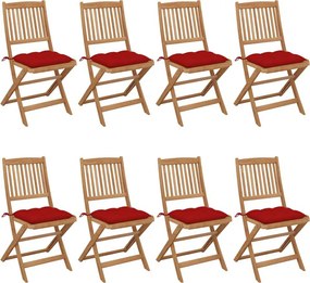 vidaXL Skládací zahradní židle s poduškami 8 ks masivní akácie [3075038] Barva: Červená