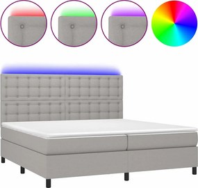 Box spring postel s matrací a LED světle šedá 200x200 cm textil 3135221