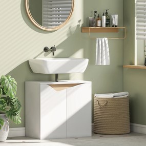 HOMCOM podumyvadlová skříňka s tlumeným dovíráním, bílá/přírodní dekor — 60 × 35 × 57,9 cm (23,6 × 13,8 × 22,8 palce)
