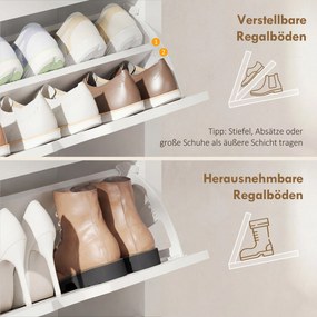 HOMCOM skříňka na boty výklopný botník 3 klapky na 18 párů bot prostorově úsporná v bílé a přírodní barvě 72 x 26 x 112 cm do předsíně a vstupních pr…