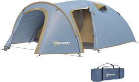 Outsunny Stan pro 4 Osoby, Vodotěsný Tunelový Stan se 2 Dveřmi, S Háčkem a Podlážkou, Rodinný Stan s 2000mm Vodním Sloupcem pro Kempování, Cestování a