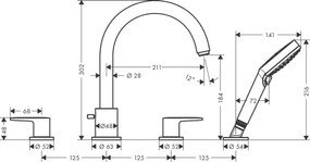 Hansgrohe Vernis Blend, baterie na okraj vany, 4-otvorová instalace, černá matná, 71456670