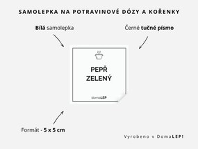 PEPŘ ZELENÝ - omyvatelná samolepka na kořenky, výběr rozměrů Ø 5 cm / 5 x 5 cm / 6 x 8 cm | DomaLEP tvar: OBDÉLNÍK, barva: BÍLÁ - ČERNÉ písmo, velikost: š. 6 cm x v. 8 cm - tučné písmo