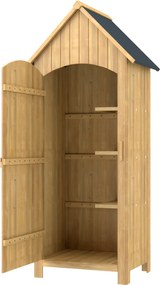Outsunny Zahradní Chata z Dřeva 77,5x54,2x179,5 cm 0,3 m² Exteriérová Zahradní Chata s Uložením Nářadí, 3 Policemi a 2 Zamykacími Dveřmi pro Terasu |