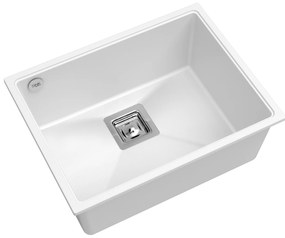 Sink Quality Argon 60, kuchyňský granitový dřez 550x420x225 mm + chromový sifon, bílá, SKQ-ARG.W.1KBO.60.X