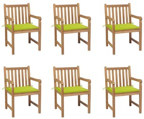 Zahradní židle 6 ks jasně zelené podušky masivní teak - Default Title