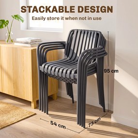 Outsunny 4dílné skládací zahradní židle – žebernatý sedák s područkami, ergonomické, nosnost 120 kg, tmavě šedé