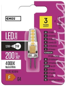 Emos lighting LED žárovka Classic JC 1,9W 12V G4 neutrální bílá