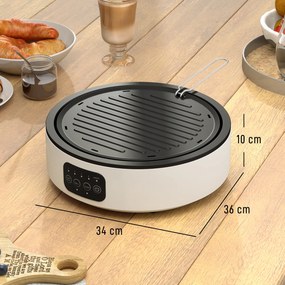 HOMCOM Dvojité keramické vařidlo, design 2 v 1, pro vaření a grilování, 2000 W, 4 stupně tepla, LED displej, odkapávací miska, bílá