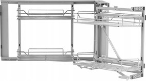 Kuchyňský organizér rohový 45,7 cm, 2-úrovňový, 4 police, výsuvný, chrom