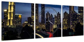 Obraz nočního města (s hodinami) (90x30 cm)