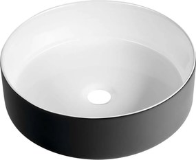 Sapho - Umyvadlo na desku Fiastra, průměr 40 cm, bez přepadu, bez otvoru pro baterii, bílá/matná černá FT801B