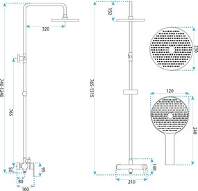 Rea Ontario, sprchový set nástěnný s dešťovou sprchou, zlatá matná, REA-P9494
