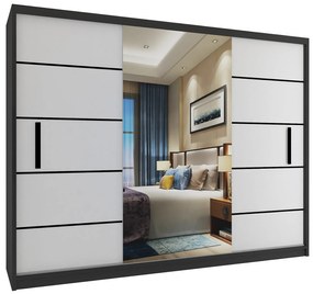 Šatní skříň 232 cm Belini černý mat / bílý mat s posuvnými dveřmi a zrcadlem  MZ SZP4/2/1B/2W1L/0/BL