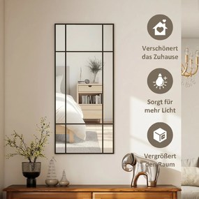 HOMCOM Nástěnné zrcadlo, dekorativní zrcadlo s kovovým rámem, černé pruhy, vrstvené sklo, 50Š x 2H x 110V cm