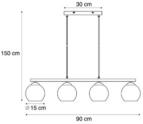 Moderní závěsné svítidlo černé s dřevem a kouřovým sklem 4-světla - Aleks