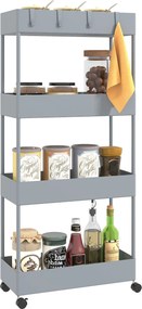 HOMCOM Servírovací vozík se 4 patry - Kuchyňský vozík na kolečkách s háčky pro kuchyň, kancelář a koupelnu, bílý, šedý | Aosom