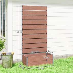 Květináč Outsunny s latkovým trellem, vyvýšený záhon s trellem pro popínavé rostliny, 72x38x150cm, světle hnědý