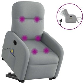 Elektrické zvedací masážní polohovací křeslo světle šedé textil 3303002