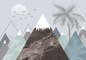 Postershop Fototapeta vliesová: Skandinávský vzor (hory a palmy) - 368x254 cm
