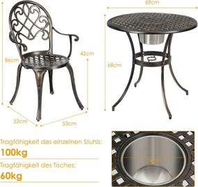 Costway Venkovní bistro set ze 3 dílů litého hliníku, starožitný bronz