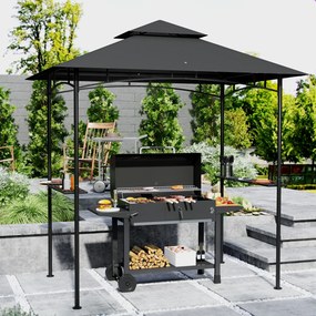 Outsunny BBQ pavilon s LED 240 x 150 x 258 cm, voděodolný a ohnivzdorný zahradní pavilon s dvouvrstvou střechou, bočními policemi, zahradní pergola s…