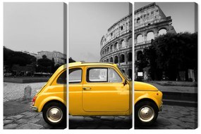 Vícedílný obraz Žluté Retro Auto Na Pozadí Kolosea Nedostatek Nedostatek Přírodní plátno 120x80