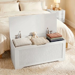 HOMCOM úložný box 108L Úložná lavička s ratanovým panelem, skládací víko, podpěrná ramena pro chodbu 80x40x45cm Bílá