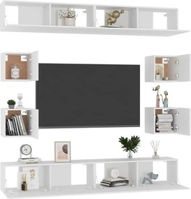 8dílný set TV skříněk bílý dřevotříska 3078649