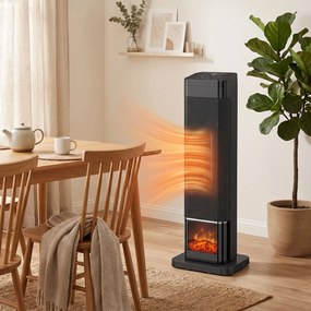 HOMCOM keramický teplovzdušný ventilátor s efektem plamene, 2000 W