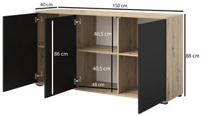 Eka Komoda EMI 3D 150 cm Barva dřeva: Dub Artisan/Černá