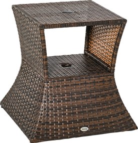 Outsunny Zahradní Boční Stolek S Podstavcem Na Slunečník, Zahradní Nábytek, Terasa, Bazén, Polyrattan, Hnědý, 54 x 54 x 55 cm | Aosom