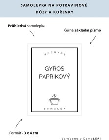 Samolepka na kořenky GYROS PAPRIKOVÝ průhledná 3 × 4 cm základní písmo