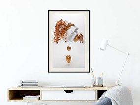 Plakát Měď a sádra - abstraktní bílá kompozice s měděnými rostlinami